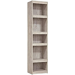 Signature Design by Ashley Willowton Coastal Entertainment Center Pier Bookcase with 3 Adjustable Shelves, Whitewash