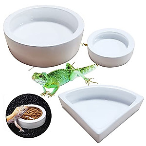 Reptile Food Water Bowl Set Lizard Feeder Ceramics Bowls Worm Live Fodder Container for Bearded Dragon Chameleon Lizard Hermit Crab Gecko Tortoise Spider Pet 3 Pieces