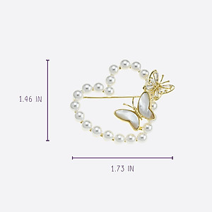 JOYWIKO Brooches and Pins with Pearl and Crystal, Fashion Elegant Lapel Pin Jewelry Gifts for Women, Fashionable Accessories (White Heart)