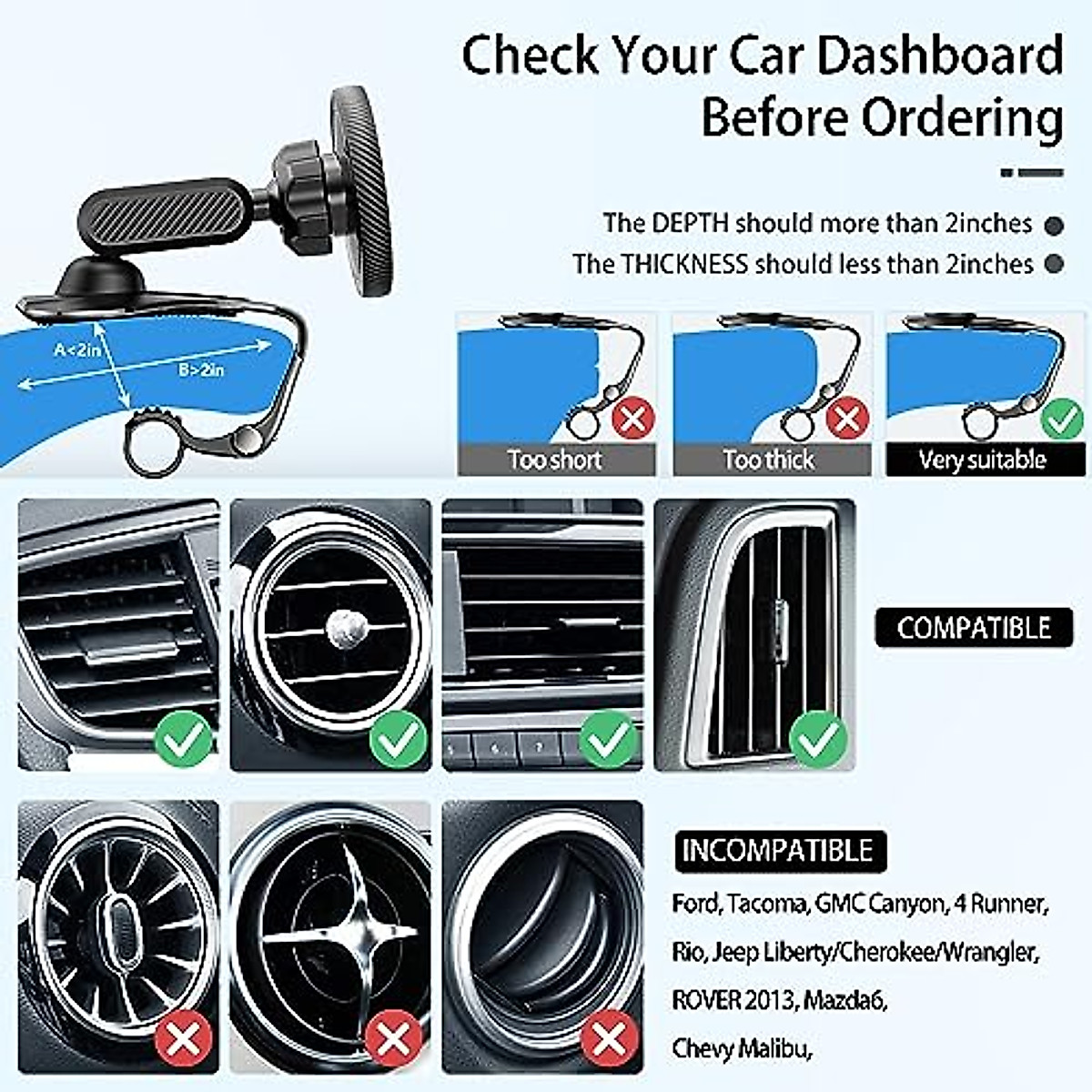 [2023 Newest] for MagSafe Car Mount, [Powerful Magnets] Super Stable Magnetic Phone Holder for Car Dashboard & Air Vent [Multi-Angles], Cell Phone Holder Car for iPhone 15 14 13 12 Android All Phones