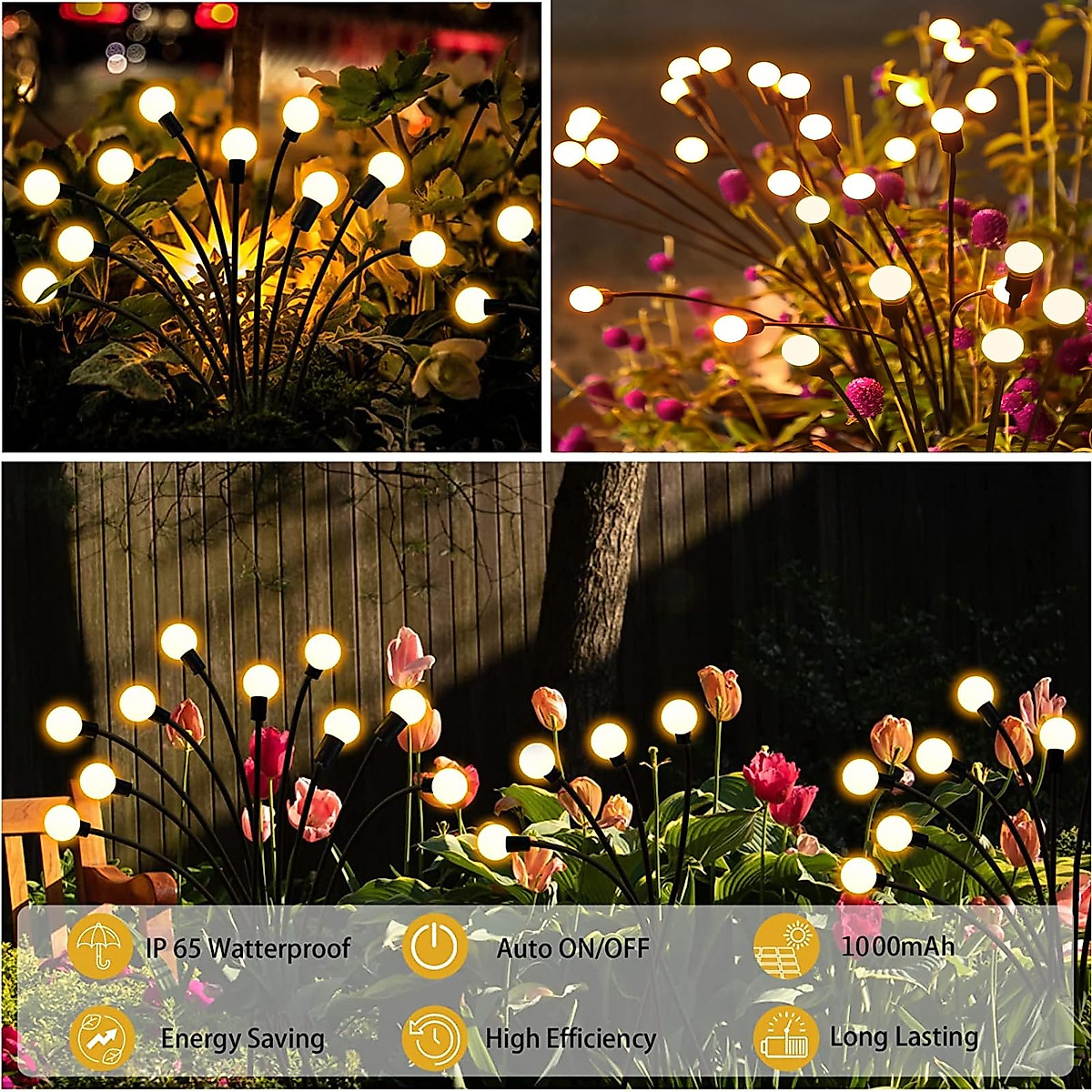 Lezonic Solar Swaying in Wind Firefly Lights, 4 Pack Total 32LED Starburst Solar Garden Lights for Outdoor Pathway, Patio, Landscape, Yard, Garden Decor