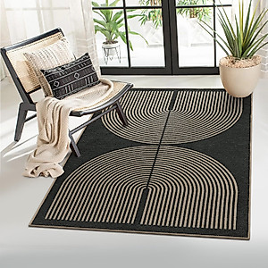 Lahome Modern Rainbow Easy Jute Rug, 3x5 Patio Rugs Washable Rugs for Entryway Farmhouse Black Classroom Office Rug, Non Slip Indoor Door Mat Contemporary Outdoor Porch Rug for Guestroom Room Decor