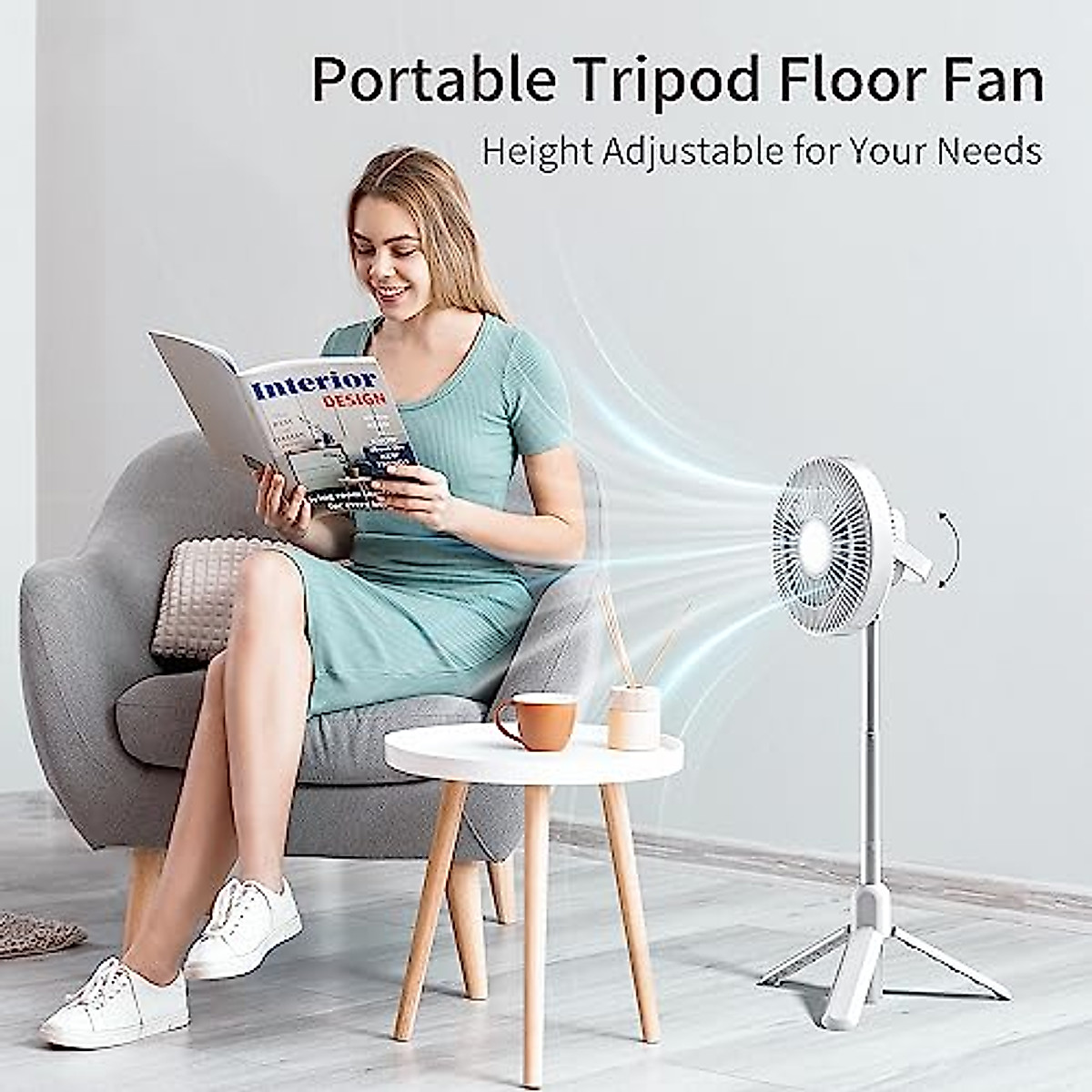 KinYiLO 4 In 1 Multiple Use Portable Fan for Desk,Home,Office,Indoor,Bedroom, Height Adjustable Tablet/Floor Fan, USB Fan with Tripod Stand, 4000mah Rechargeable Battery Operated, Remote Control