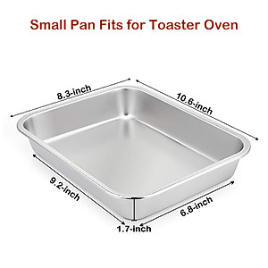 E-far Stainless Steel Sheet Cake Pan Set of 2, 10.6 x 8.3 x1.7 Inches Small Brownie Baking Pan, Rectangular High-Sided Cookie Sheet Pan Fit for Toaster Oven, Non-Toxic & Heavy Duty, Dishwasher Safe