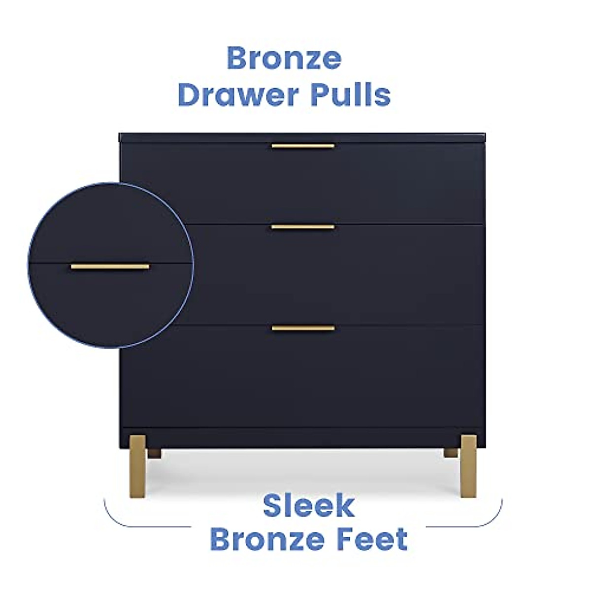 Delta Children Hendrix 3 Drawer Dresser, Midnight Grey/Bronze