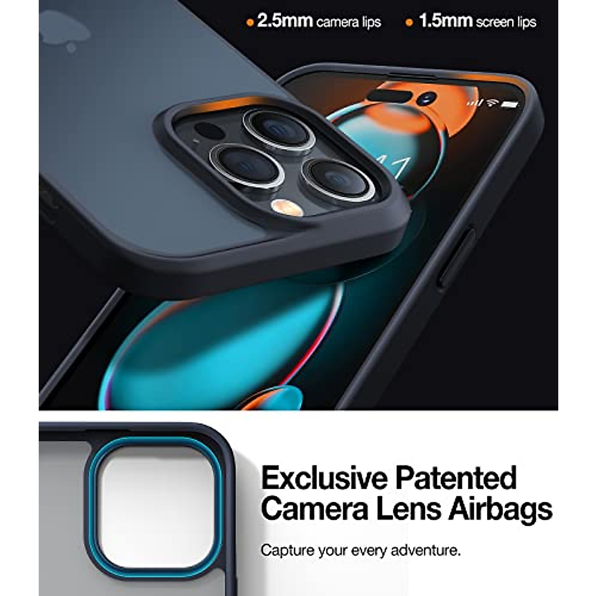 TORRAS Shockproof Compatible for iPhone 13 Pro Max Phone Case, [Military Grade Drop Protection] [Sleek Premium Touch] Translucent Matte Phone Case for iPhone 13 Pro Max Case, Guardian Series, Black