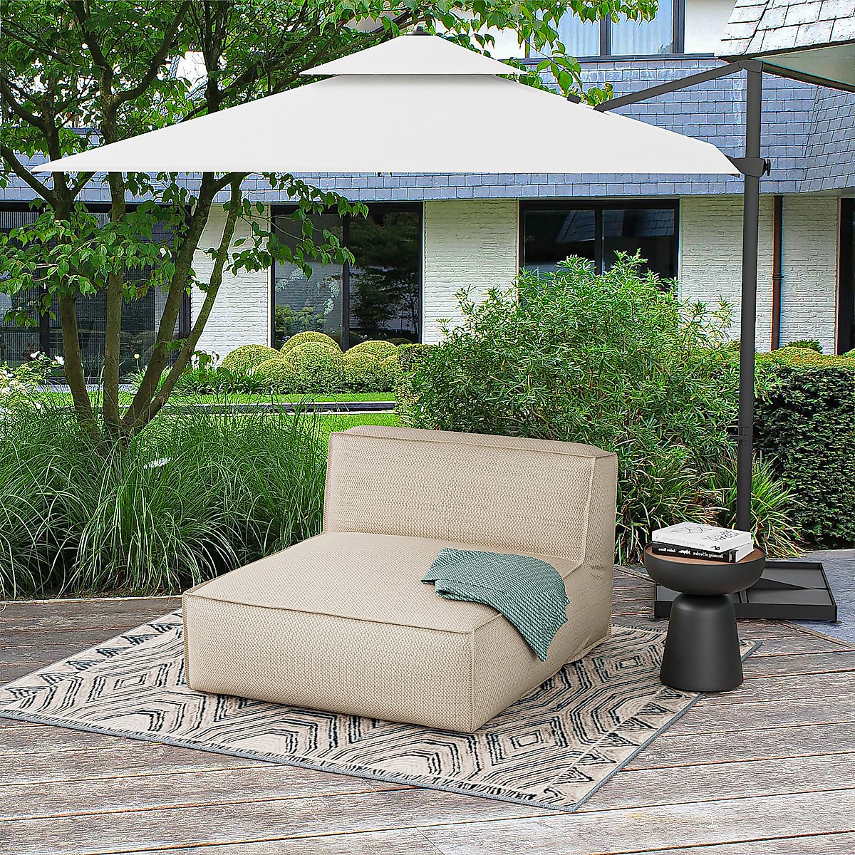 Patio Furniture Bean Bag 2 Person Chaise Lounge Chair Outdoor Middle Chair Reclining Chair Garden Pool Lounge Chairs Sunbathing Recliners Beach Lounge Chair Sunbed (light beige, 2 person lounge chair)