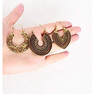 Florideco 6 Pairs Vintage Bohemian Drop Dangle Earrings Boho National Style Hollow Petal Heart Shaped Beaded Statement Earrings for Women Hypoallergenic Silver Jewelry