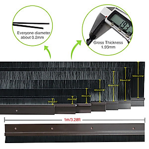 Qimoo 2 Pack Door Bottom Sweep, h-Shape Aluminum Alloy Holder Door Sweep for Bottom of Door with 1.6" Brwon Nylon Brush, 39.37"x2.48"(1000mmx63mm)