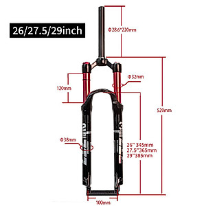 ZTZ 26/27.5/29 Inch Mountain Bike Front Fork,Dual Air Chamber Bike Suspension Fork, MTB Shock Absorber Air Fork