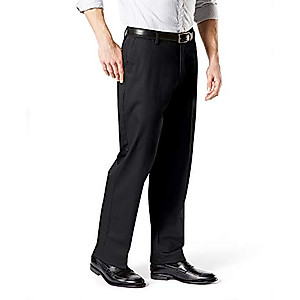 Dockers Men's Classic Fit Signature Khaki Lux Cotton Stretch Pants (Regular and Big & Tall), Black, 34W x 32L