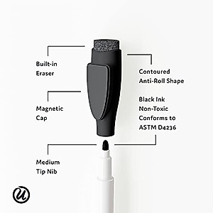 U Brands Framed Magnetic Weekly Calendar Dry Erase Board, Office Supplies, Black Frame, with Marker, Magnet, 11” x 18”