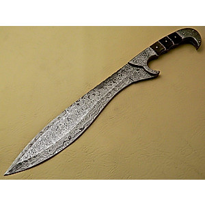18" Custom Hand Made Damascus Steel Kopis Hunting Bowie Knife Handle Bull Horn HB 21