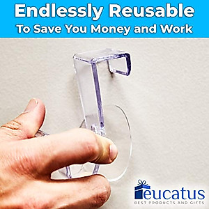 Space Saving, Damage Free Cabinet Door Hooks with Suction Cups. Great for Bathroom or Kitchen Cabinets. Best Multi Use Clear Hook for Storage and Organization. Perfect Removable, Under Sink Organizer