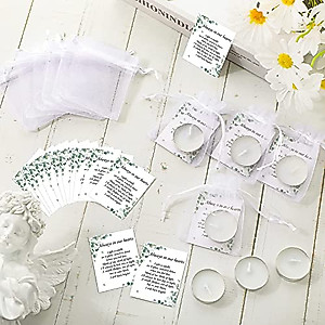 Coume 50 Set Funeral Favors Memorial Tealight Candles Unscented White Candles Funeral Gift Candles with Condolence Bereavement Cards and Organza Bags for Guest Furneral Party (Artsy)