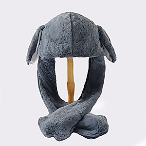 Focupaja Jumping Hat Funny Bunny Rabbit Hat Ear Moving Rabbit Cap with Moving Ears Plush Bunny Hat Cosplay Animal hat for Women(Gray Rabbit)