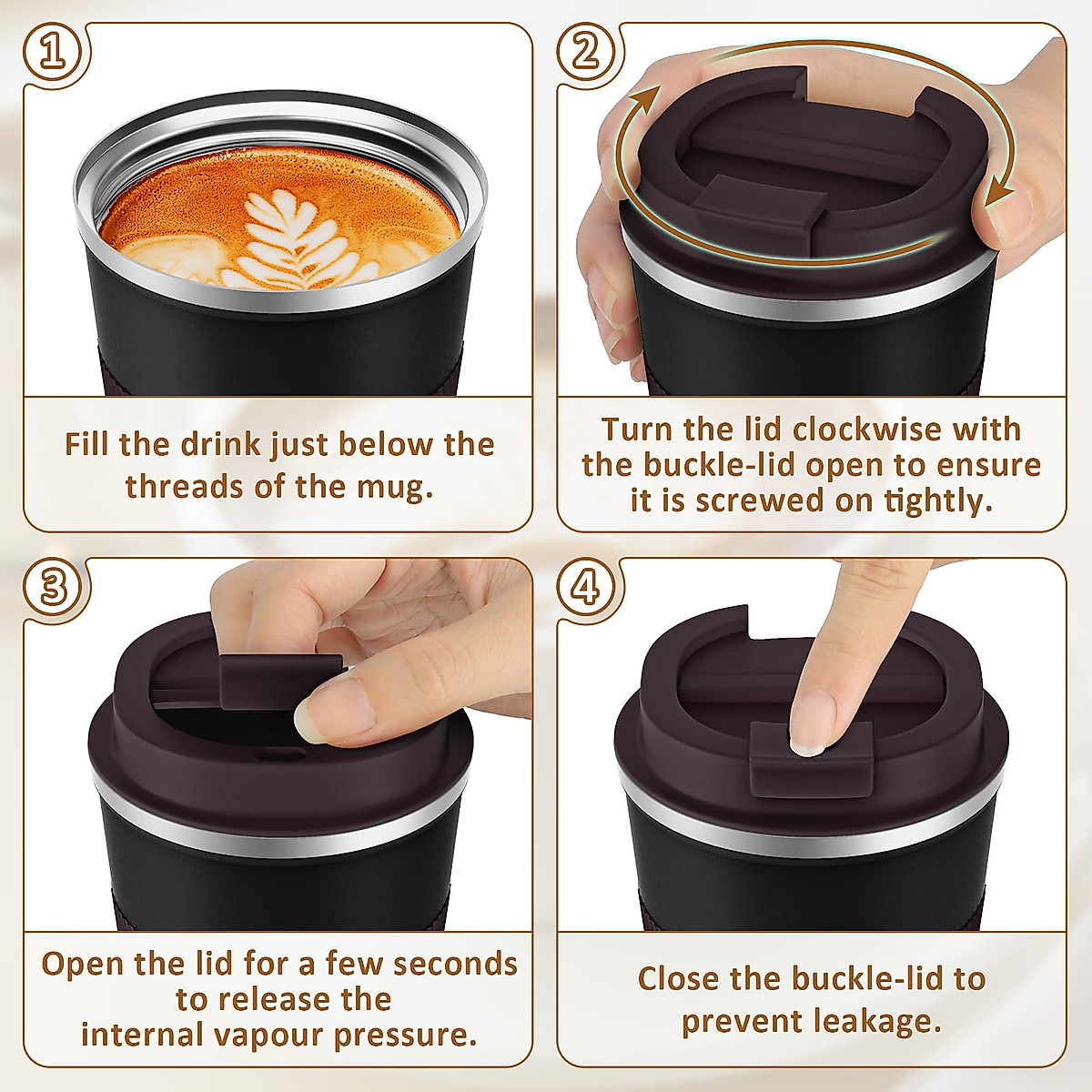 KETIEE Travel Mug, 12oz Insulated Coffee Cup with Leakproof Lid, Vacuum Stainless Steel Double-Wall Travel Coffee Mug Spill Proof, Reusable Coffee Mugs for Men and Women for Hot & Cold Drinks