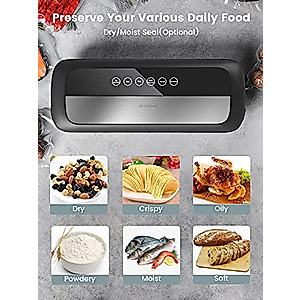 TRUDIN Food Vacuum Sealer Machine With 【Dry & Moist】 Sealing Modes, Automatic Vacuum Sealer for Food Preservation With Starter Kit, Built in Cutter, Led Indicator, Easy to Clean Storage