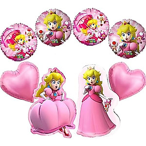 Peach Princess Balloons 8Pcs Peach Princess Birthday Decoration for Kids Mario Party Supplies Foil Ballon For Party Decoration Video Game Theme for Kids Party