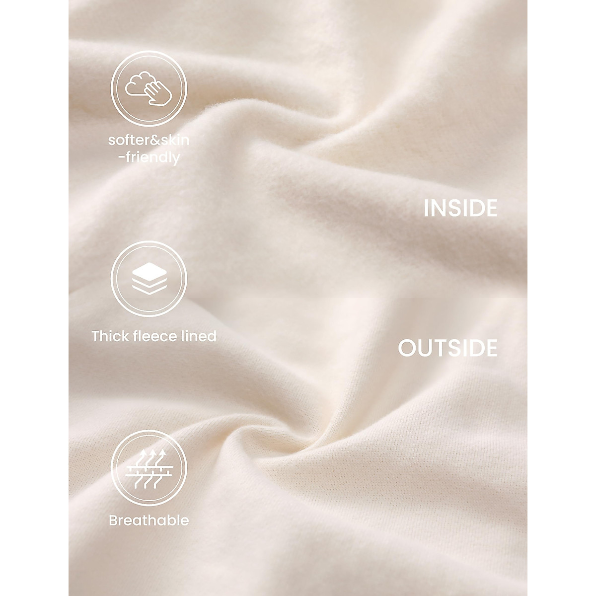 CRZ YOGA Womens Fleece Lined Half Zip Hoodies Pullover Oversized Long Sleeve Casual Workout Sweatshirts with Thumb Holes White Apricot Medium