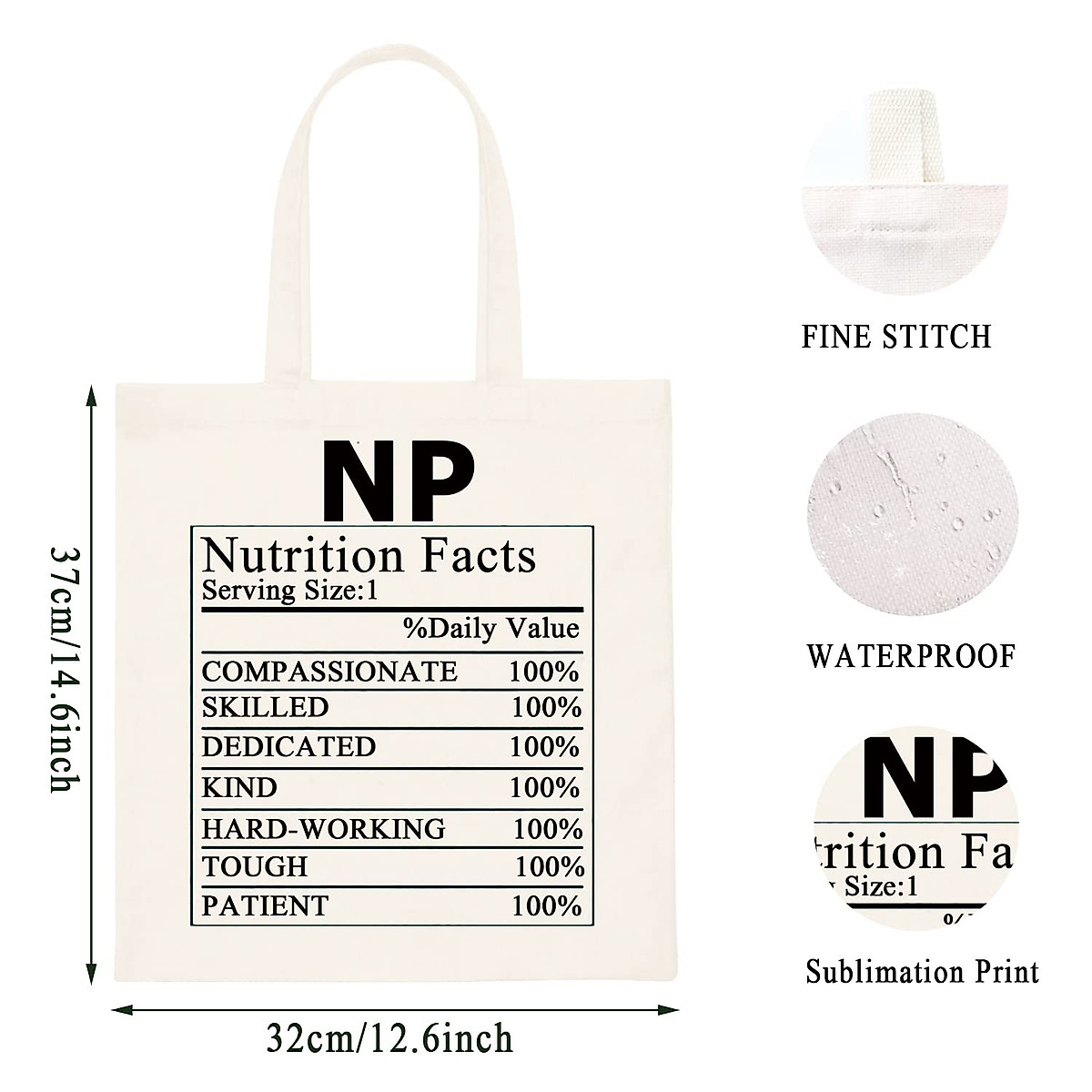 WCGXKO NP Gift Nurse Practitioner Gift NP Nutrition Facts Nurse Tote Bag Medical School Graduation Gift (NP tote)