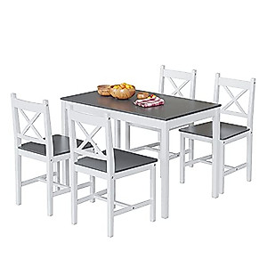 mecor 5-Piece Kitchen Dining Table Set, Pine Wood Dining Table and 4 Chairs Dinette Table Kitchen Room Furniture，Grey