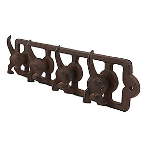 Ebros Cast Iron Whimsical Rustic Wagging Puppy Dog Tails 4 Pegs Quad Wall Hooks 13.75" Wide Hanger Dogs Themed Wall Mount Leash Coat Hat Keys Hook Decor Hanging Sculpture Plaque