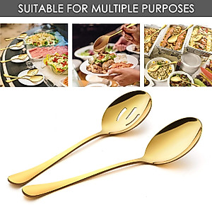 LIANYU 8-Piece Large Gold Serving Spoons, Gold Slotted Serving Spoons, 9.8Inch Stainless Steel Serving Utensils for Party Buffet Restaurant Banquet Dinner Catering, Dishwasher Safe