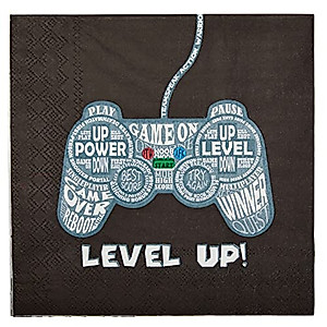 144 Piece Video Game Birthday Party Supplies, Serves 24 Guests, Disposable Dinnerware Set, Video Gamer Plates, Napkins, Cups, Cutlery, for Boys Gaming Party Decorations