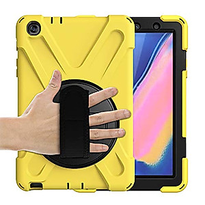 KIQ Samsung Galaxy Tab A Case 8, Heavy Duty Rugged Full-Body Hybrid Shockproof Drop Protection Cover with Kickstand for Galaxy Tab A 8.0 2019 Model SM-T290 / SM-T295 (Shield Yellow)