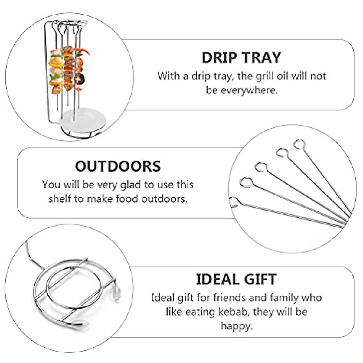 YARDWE Kebab Skewers Metal Skewers 2 Sets Vertical Skewer Stainless Steel Stainless Steel BBQ Kabob Skewers Rack Holder Vertical Barbeque Grilling Rack Meat Spit Kebab Skewers Metal Skewers