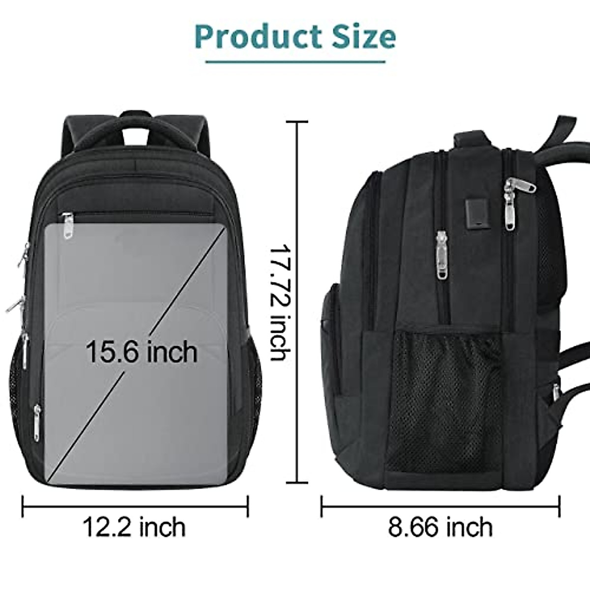 BlondBenjo Travel Backpack, Extra Large 50L Laptop Backpacks for Men Women, Water Resistant Backpack Airline Approved Business Work Bag with USB Charging Port Fits 17.7 Inch Computer, Black