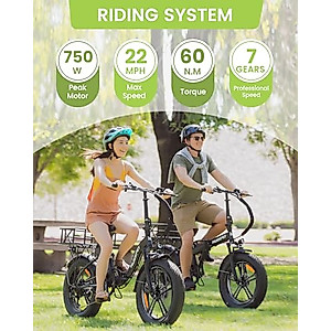 Mukkpet GL Electric Bike for Adults,Peak 1500W Foldable Ebike,28MPH 65Miles Electric Bike with 48V 15AH Removable Battery,20" X 4.0 Fat Tire Electric Bike,7 Speed