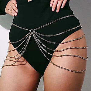 Missgrace Boho Simple Sexy Layered Waist Chain Chunky Beach Bikini Silver Body Chain Belly Chain Adjustable Tassel Charms Body Chain Jewelry Accessories for Women