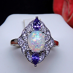 Ginger Lyne Collection Quinn Oval Shape Simulated Fire Opal Purple CZ Ring Size 7