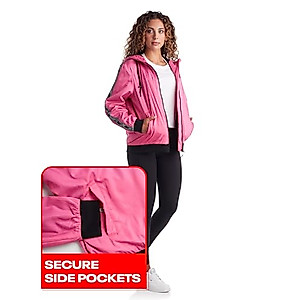 Reebok Women's Jacket - Weather Resistant Fleece Lined Windbreaker Jackets for Women – Cozy Zip Up Hoodie Jacket (S-XL), Size Large, Laser Pink