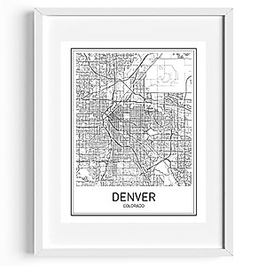Denver Map Print Denver Map Art Colorado Print City Maps Map Print Map Art Print Black and White Map Wall Art Map Art Modern City Art Scandinavian Poster City Map Poster 8x10