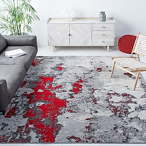 SAFAVIEH Adirondack Collection 10' Square Red / Grey ADR134Q Modern Abstract Non-Shedding Living Room Bedroom Dining Home Office Area Rug