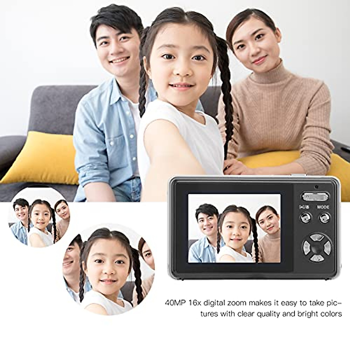 Camera Mini Portable 40MP Digital Camera 2.4 Inch IPS Screen Mini Video Camera with 16x HD Digital Zoom 32GB Video Camera (Blue) (Color : Black)