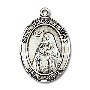 Bonyak Jewelry Saint Medal Collection Sterling Silver St. Teresa of Avila Pendant 1 x 3/4 inches with Heavy Curb Chain