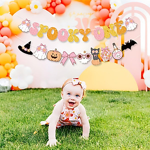 Groovy Spooky One Birthday Decorations Girl, Glitter Spooky One Banner, Pink Hippie Halloween 1st Birthday Party Decorations, Retro Groovy Coquette Halloween First Birthday Party Supplies