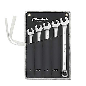 DURATECH Long Pattern Combination Wrench Set, SAE, 5-Piece, 1" to 1-1/4", 12 Point, CR-V Steel, with Rolling Pouch