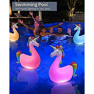 LOGUIDE Floating Pool Lights,Unicorn Pool Party Decorations,2 Pcs Solar Pool Lights Waterproof,Inflatable Pool Lights That Float for Pool Gifts Spa Patio Wedding Party Christmas Decor