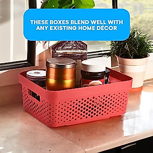 Bins & Things Plastic Storage Bin - Basket Organizer Bins - Suitable as Laundry Bin, Closet Basket, Book Shelf, Pantry Storage - Room Essentials - For Bathroom, Cabinet, & Kitchen - Set of 6 - Red