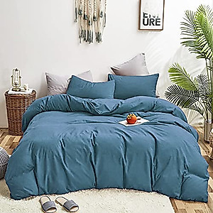Wellboo Lake Blue Comforter Set Full Size Women Men Solid Blue Bedding Sets Soft Plain Dusty Blue Quilts Cotton Modern Light Greyish Blue Comforters Soft Health Minimalist Pure Blue Vintage Bedding