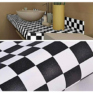Self-Adhesive Black & White Grid Adhesive Paper Counter Top Vinyl Furniture Cabinets Wardrobe Shelf Liner Wallpaper 17.7 Inch by 98Inch