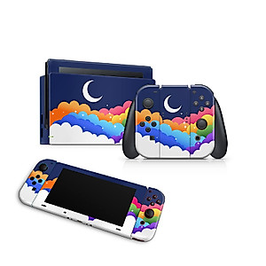 ZOOMHITSKINS Compatible with Switch Skin Cover Rainbow Clouds Cute Blue White Cartoon Anime Vinyl Decal Sticker Wrap, Made in The USA