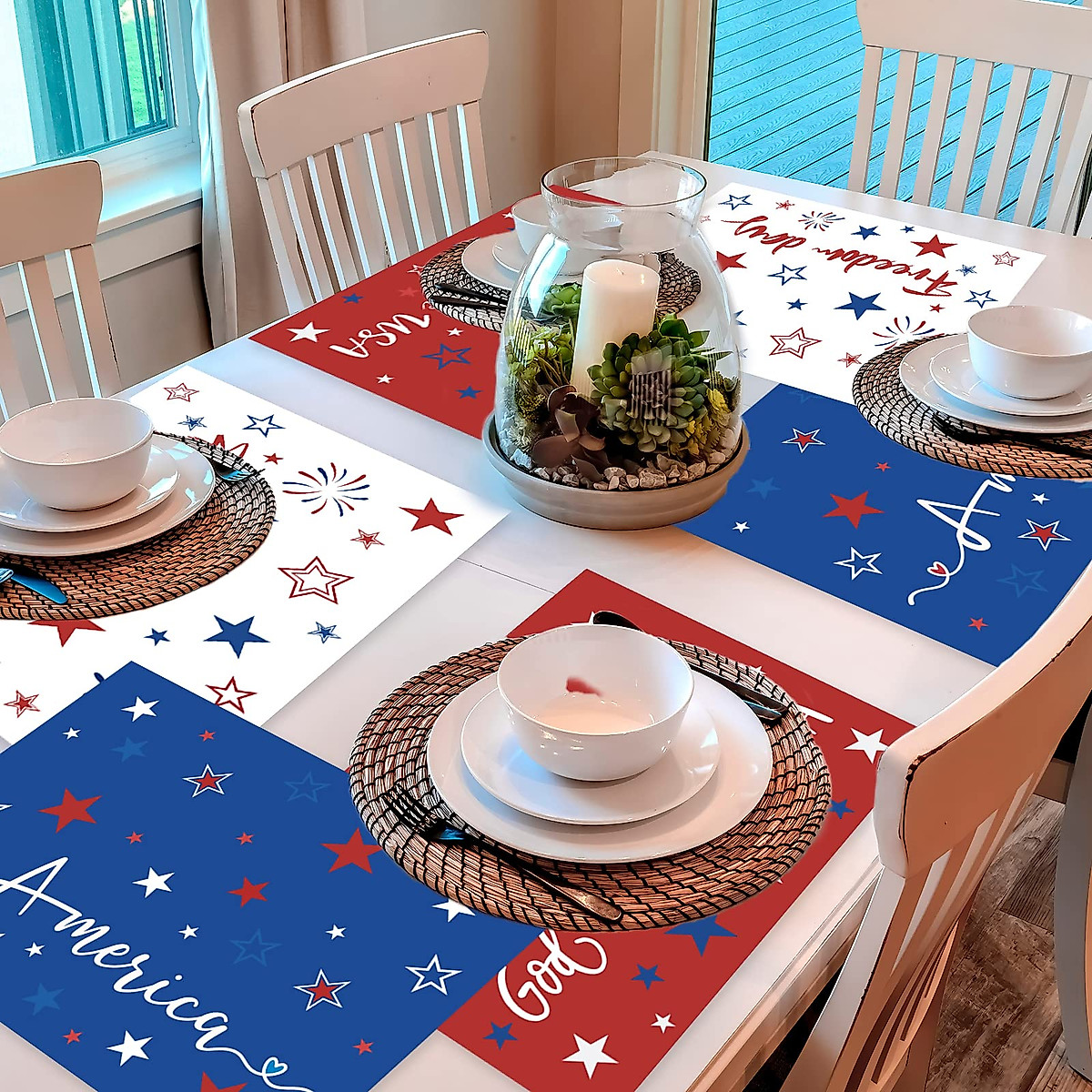 Veterans Day Placemat Set of 6 Patriotic Freedom Stars Place Mats 4th of July Memorial Day Plastic Table Mats Independence Day Place Mats Holiday Table Placemats for Indoor Outdoor Party Dining Table