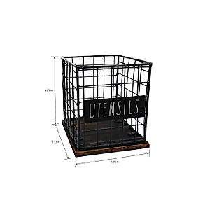 Rae Dunn Utensil Caddy - Silverware Holder, Cutlery Caddy for Fork, Knife and Spoon - Rustic Farmhouse Metal Grid-Iron Frame - Kitchen Organizer and Countertop Space Saver for Flatware
