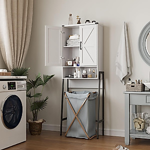 Over Toilet Storage with 2-Door Design Over The Toilet Storage Cabinet with Shelves Bathroom Organizers and Storage with Anti-Tip Device Over Toilet Organizer for Bathroom,Restroom,Laundry White